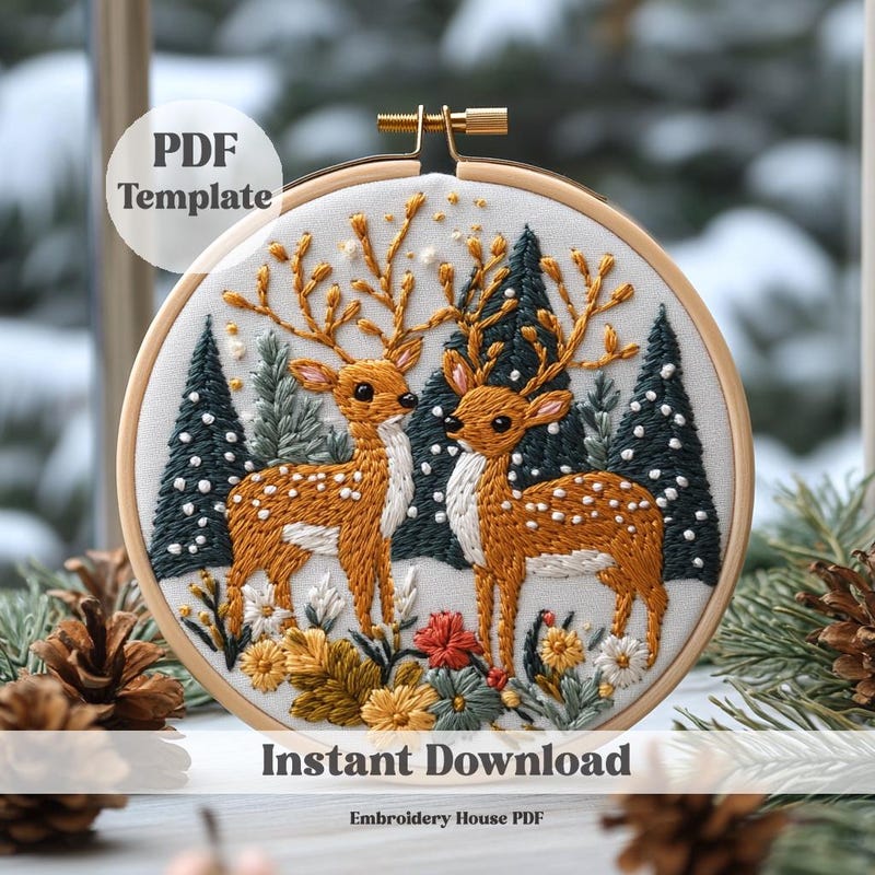 Reindeer Embroidery - Etsy