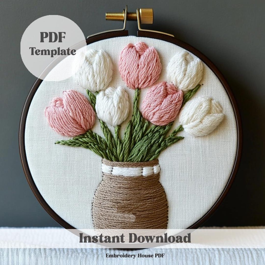 Tulips Hand Embroidery, PDF Pattern, Embroidery Template, Stitching ...