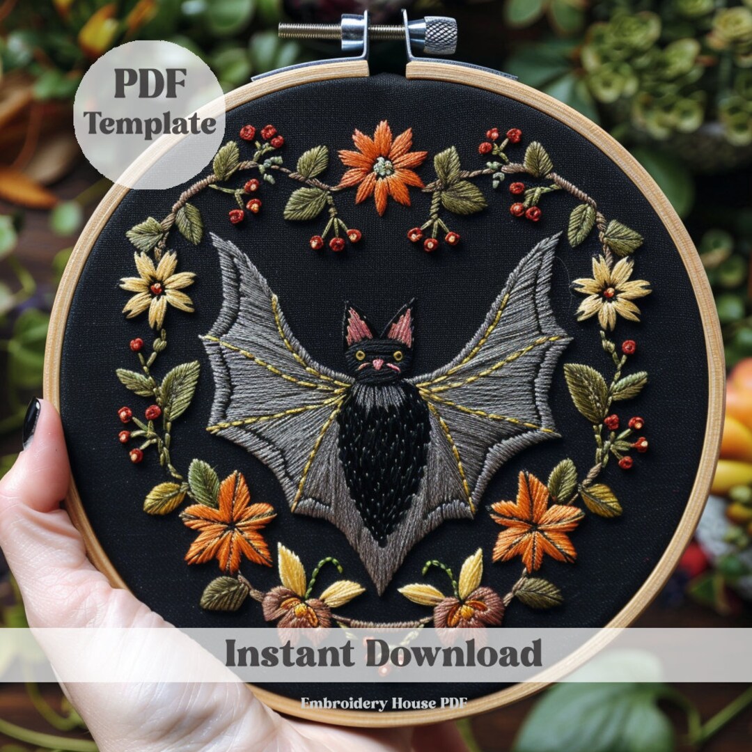 Floral Bat Hand Embroidery Pattern: Halloween DIY (PDF) - Etsy