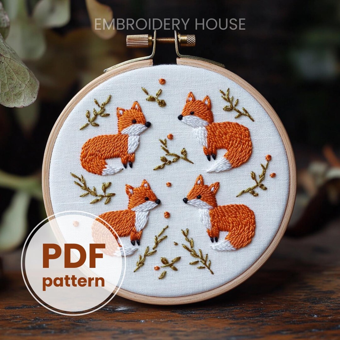 Woodland Foxes Embroidery Pattern, Fox Hand Embroidery, Instant ...