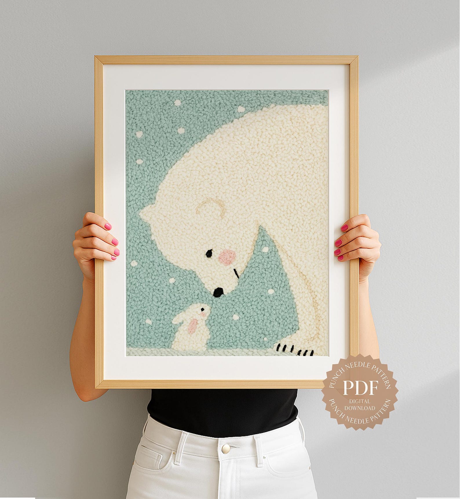 Frosty Friends Punch Needle Pattern: Polar Bear and Rabbit, Kids Room ...