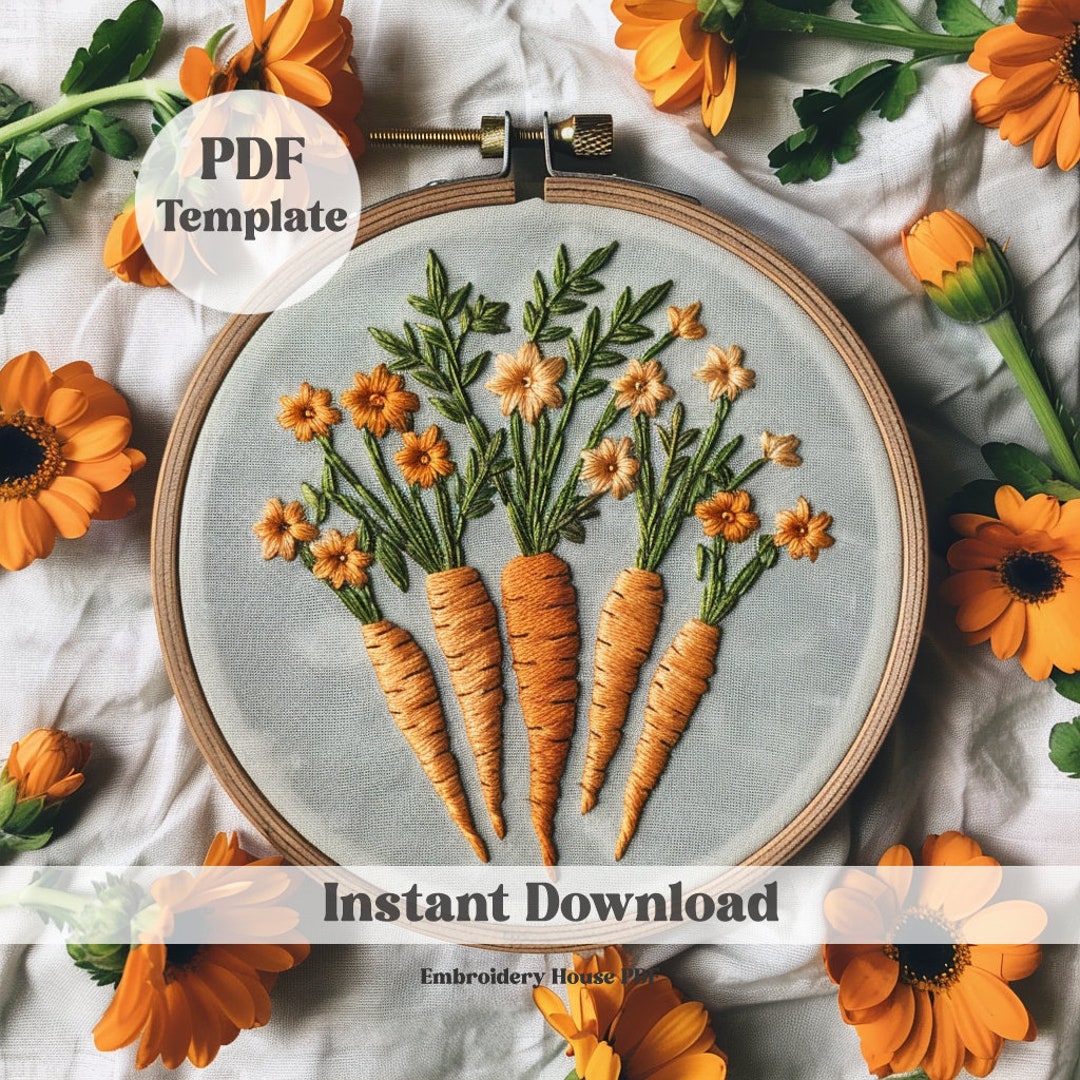Bouquet of Carrots Hand Embroidery Pattern, Carrots Pattern, Garden ...