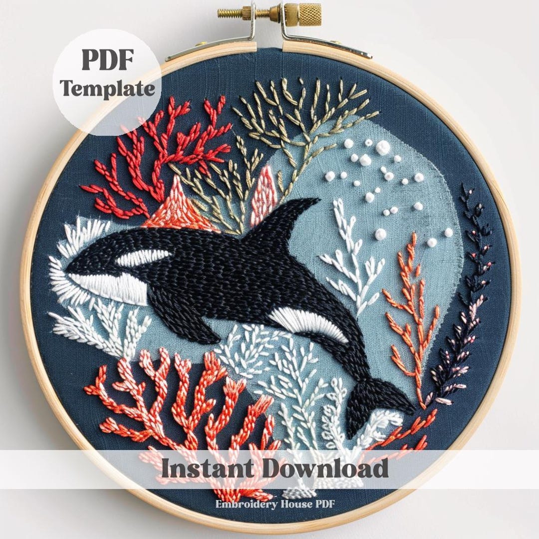 Orca Hand Embroidery Pattern, Fish Embroidery, Floral Orca, Hand Embroidery Pattern PDF Pattern ...