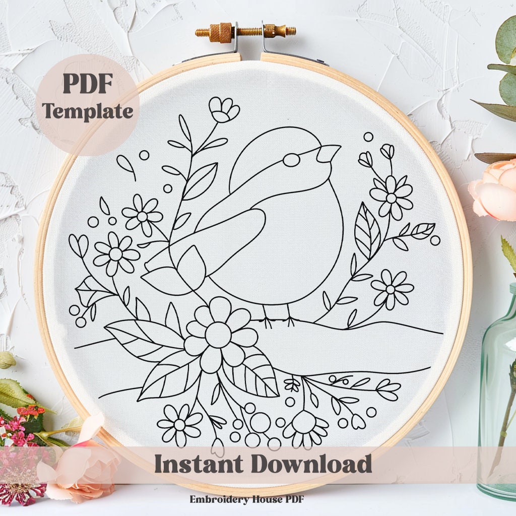 Bird Hand Embroidery Pattern, Bird Embroidery, Floral Bird, Cute Hand ...