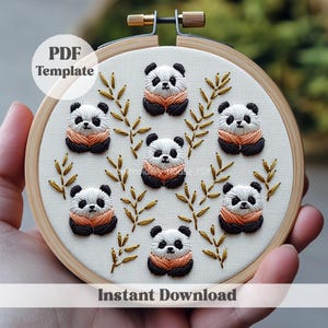 Panda Hand Embroidery Pattern, Panda Seamless Pattern, Embroidery ...
