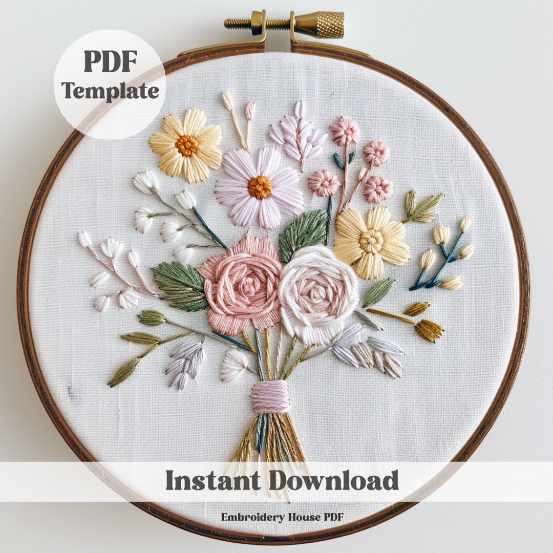 Floral Embroidery Pattern, Botanical Embroidery Design, Floral Hand ...