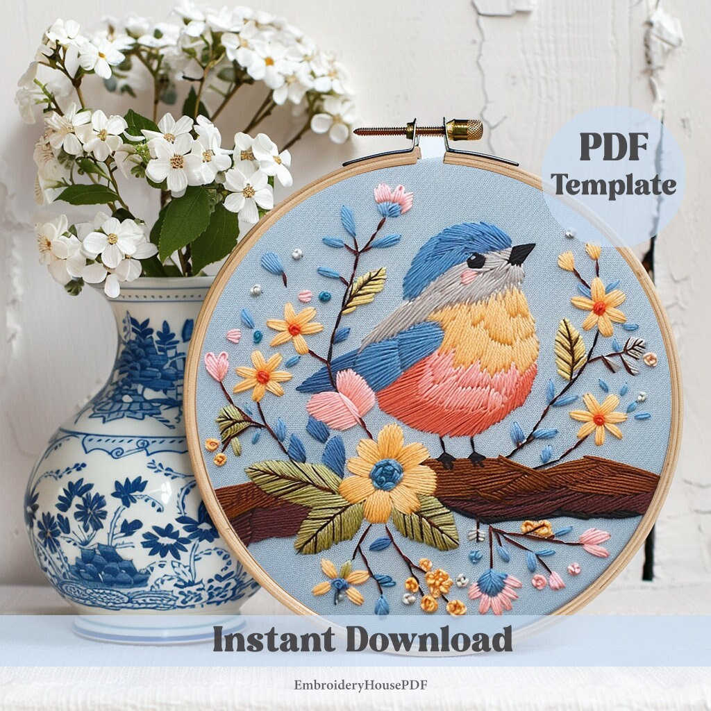 Bird Hand Embroidery Pattern, Bird Embroidery, Floral Bird, Cute Hand ...