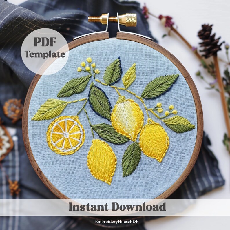 Lemons Hand Embroidery Pattern, Citrus Kitchen Decor (PDF Pattern) - Etsy