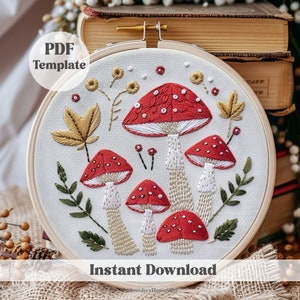 Mushrooms Embroidery Pattern, PDF Pattern, DIY Embroidery, Cottage Core ...