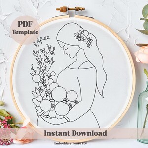 Pregnant Lady, PDF Pattern, Modern Embroidery, Beginner Embroidery, DIY ...