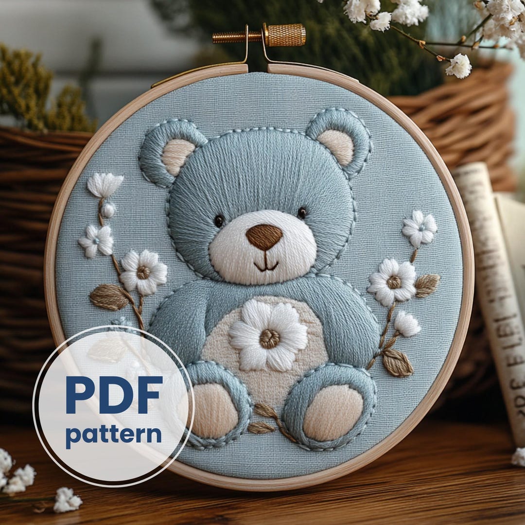 Teddy Bear Hand Embroidery Pattern: DIY Nursery Decor (PDF Pattern) - Etsy