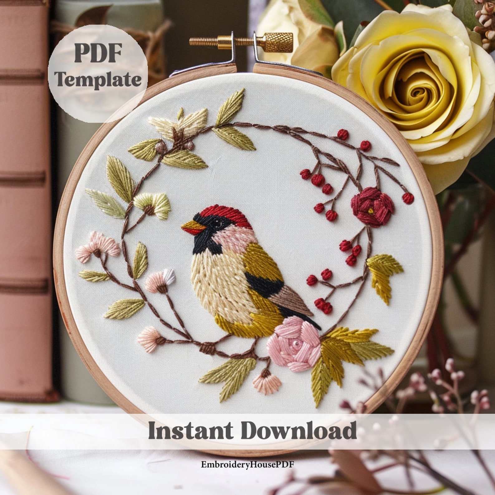 Goldfinch Pair Hand Embroidery Pattern: Bird Lover Gift (PDF Pattern ...