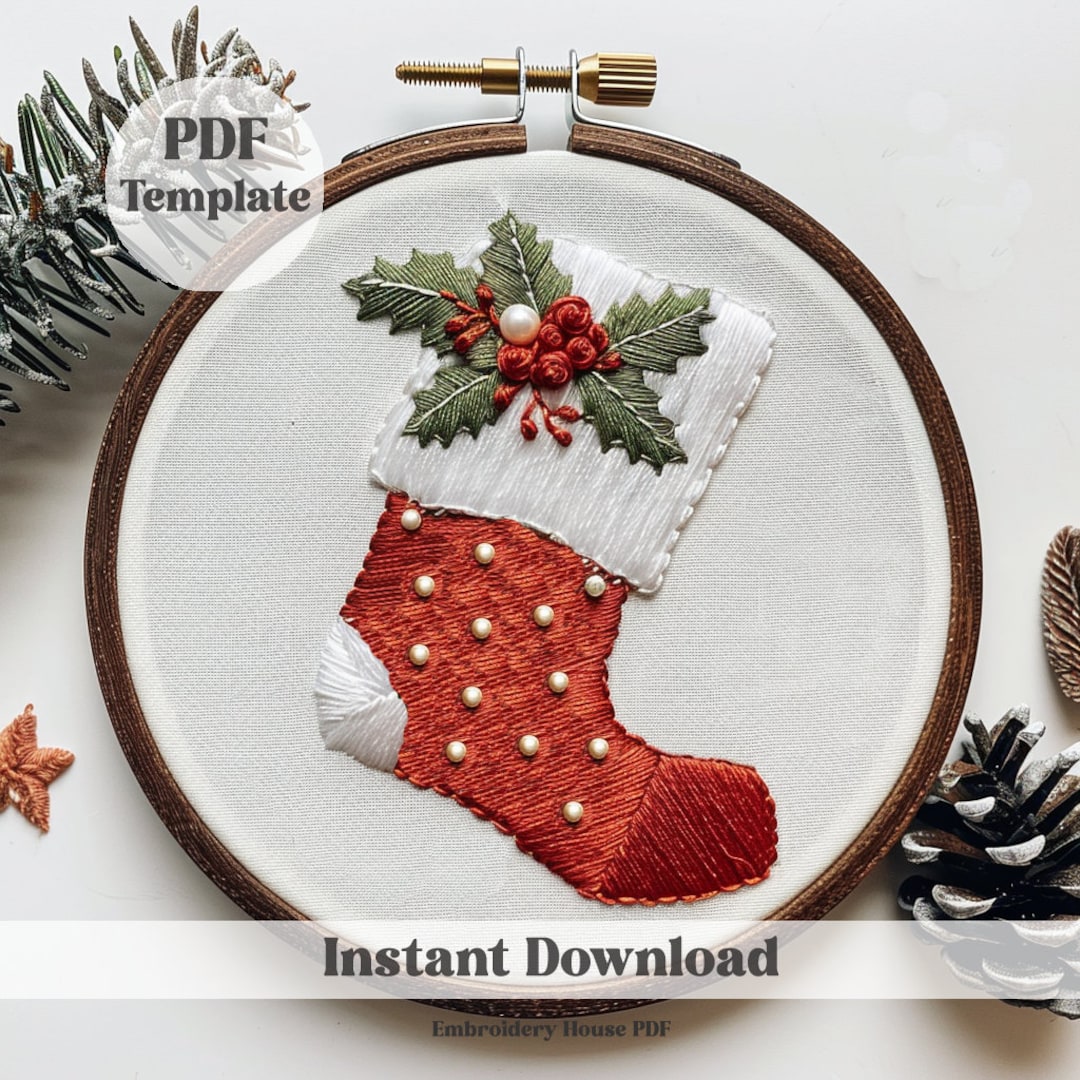 Christmas Stocking Embroidery Pattern: DIY Holiday Design (PDF Pattern ...