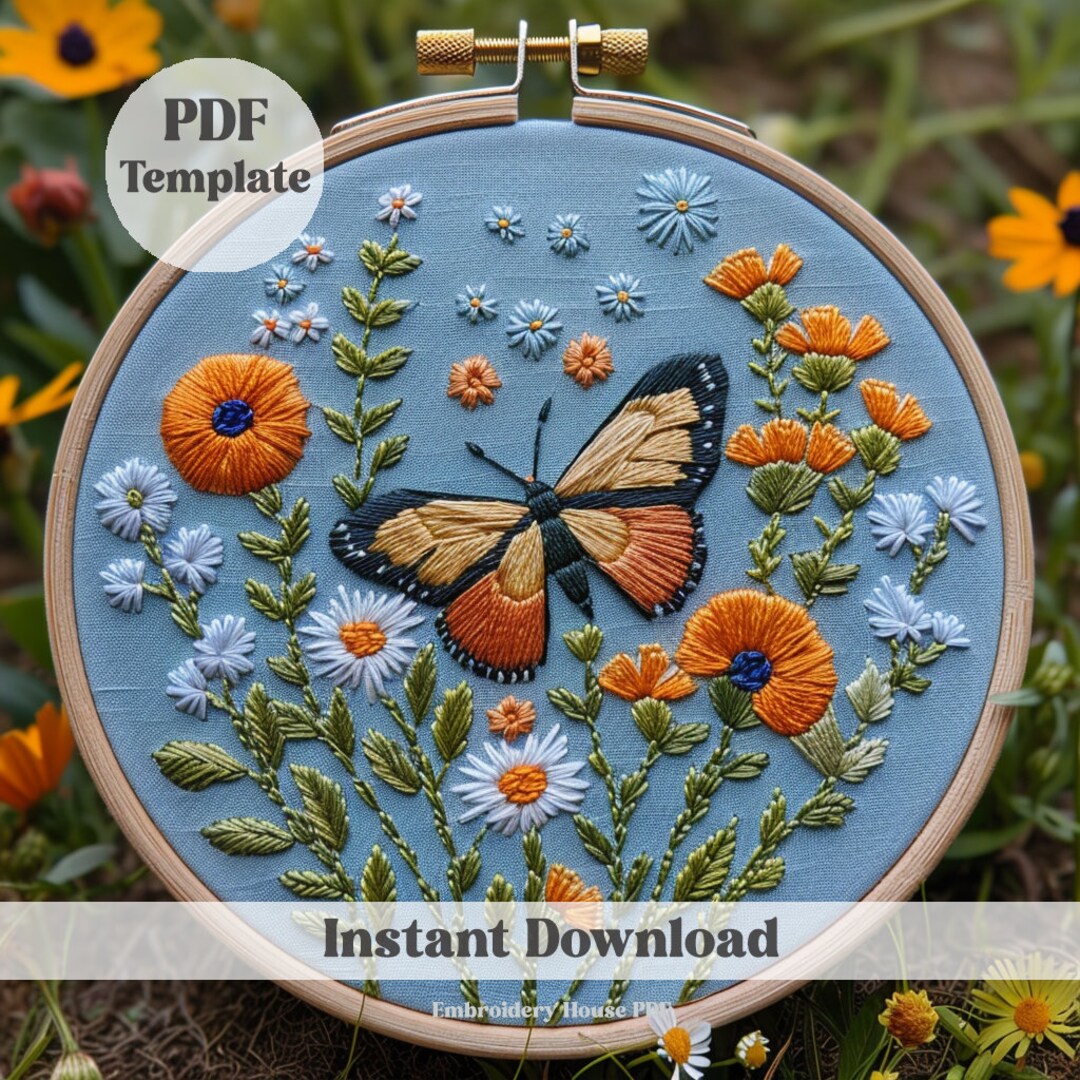 Butterfly Hand Embroidery PDF Pattern, Modern Embroidery Pattern, Hand ...