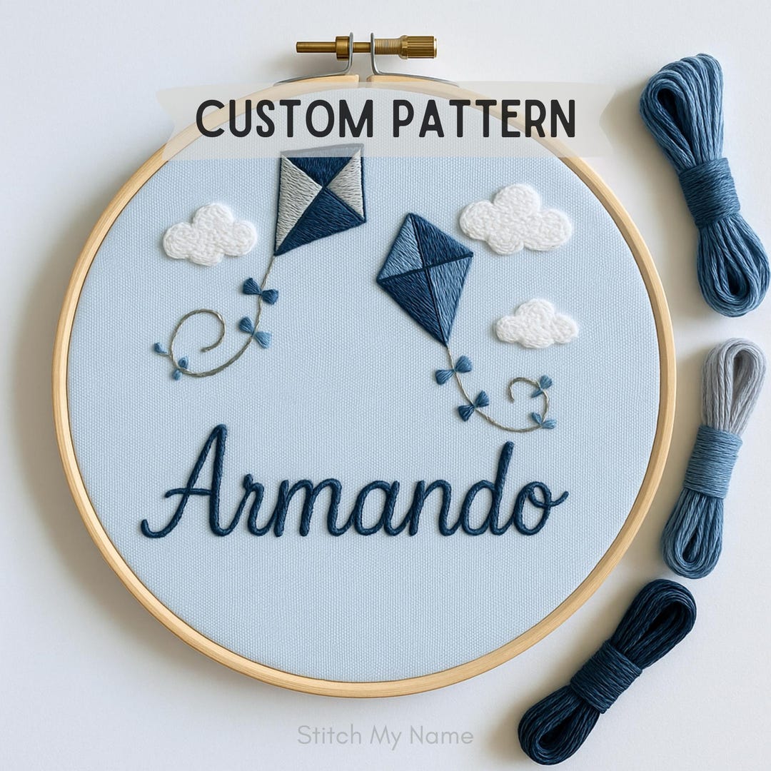 Flying Kite Name Embroidery Pattern, Custom Nursery Decor (PDF) - Etsy