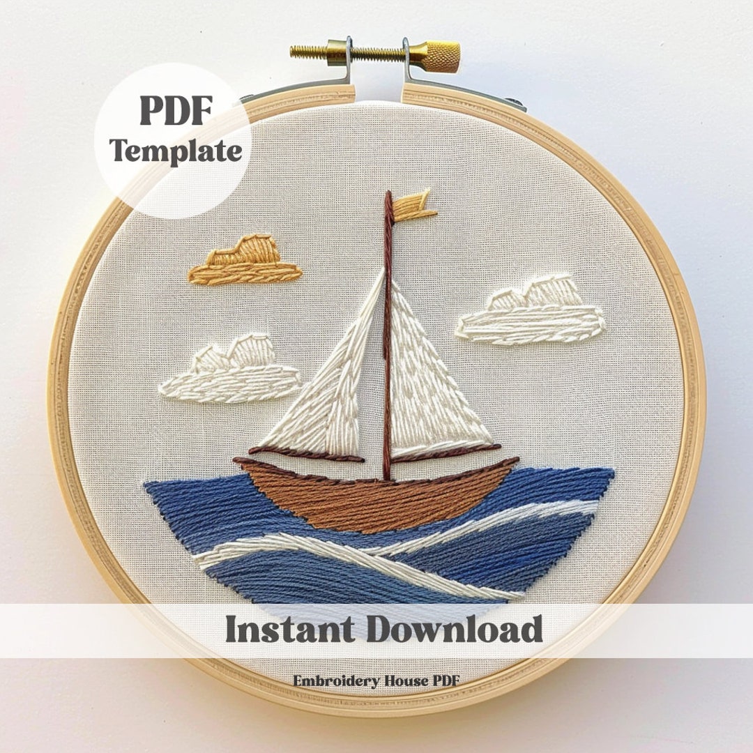 Sailboat Embroidery Pattern: Coastal Beginner Craft (digital Download ...