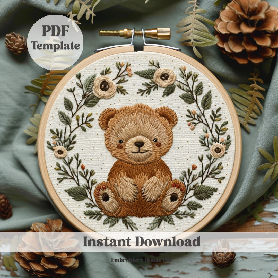Bear Hand Embroidery Design: Woodland Pattern (PDF Template) - Etsy