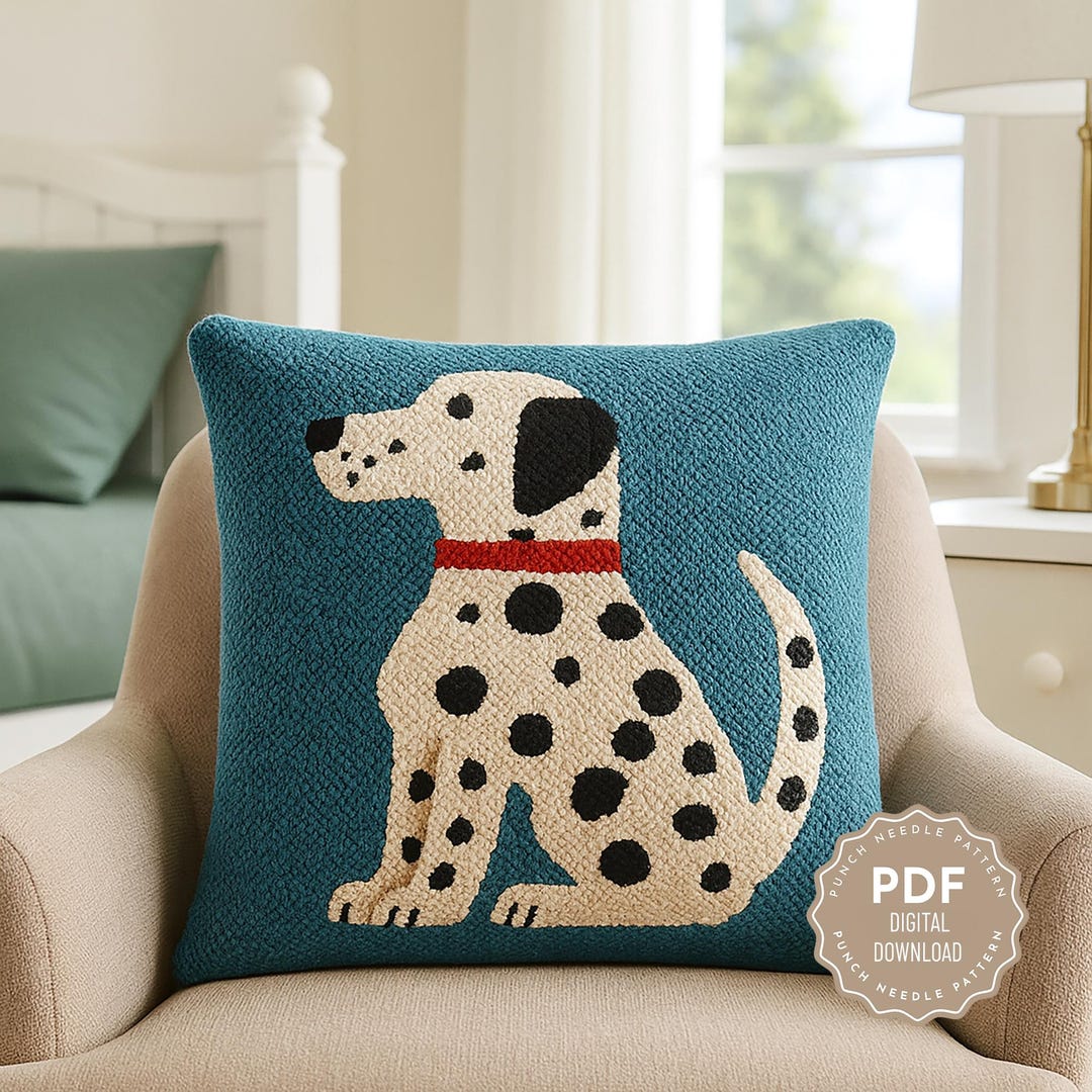 Dalmatian Dog Punch Needle Pattern, Kids Room Decor, Modern Cushion ...