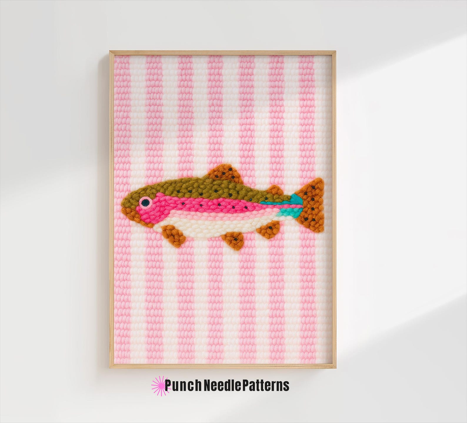 Coastal Fish Punch Needle Pattern: Nautical Stripes, Printable Template ...