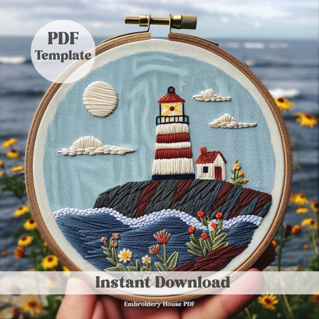 Lighthouse Embroidery, Hand Embroidery, Flower Embroidery, Lighthouse ...