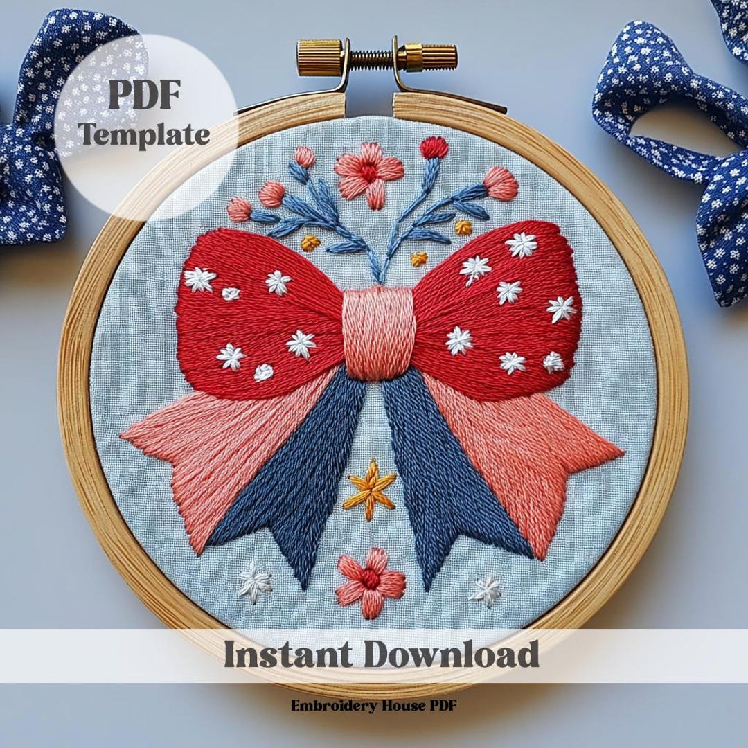 Floral Bow Embroidery Pattern Download, Flowers Embroidery Pattern ...