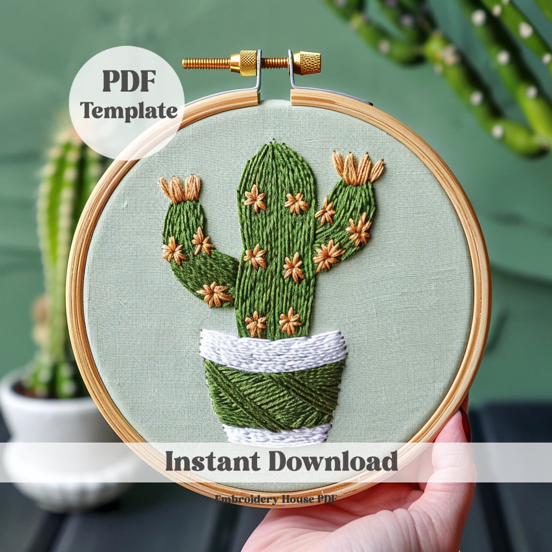 Cactus Hand Embroidery Pattern, Cactus Plant, Houseplants Pattern ...