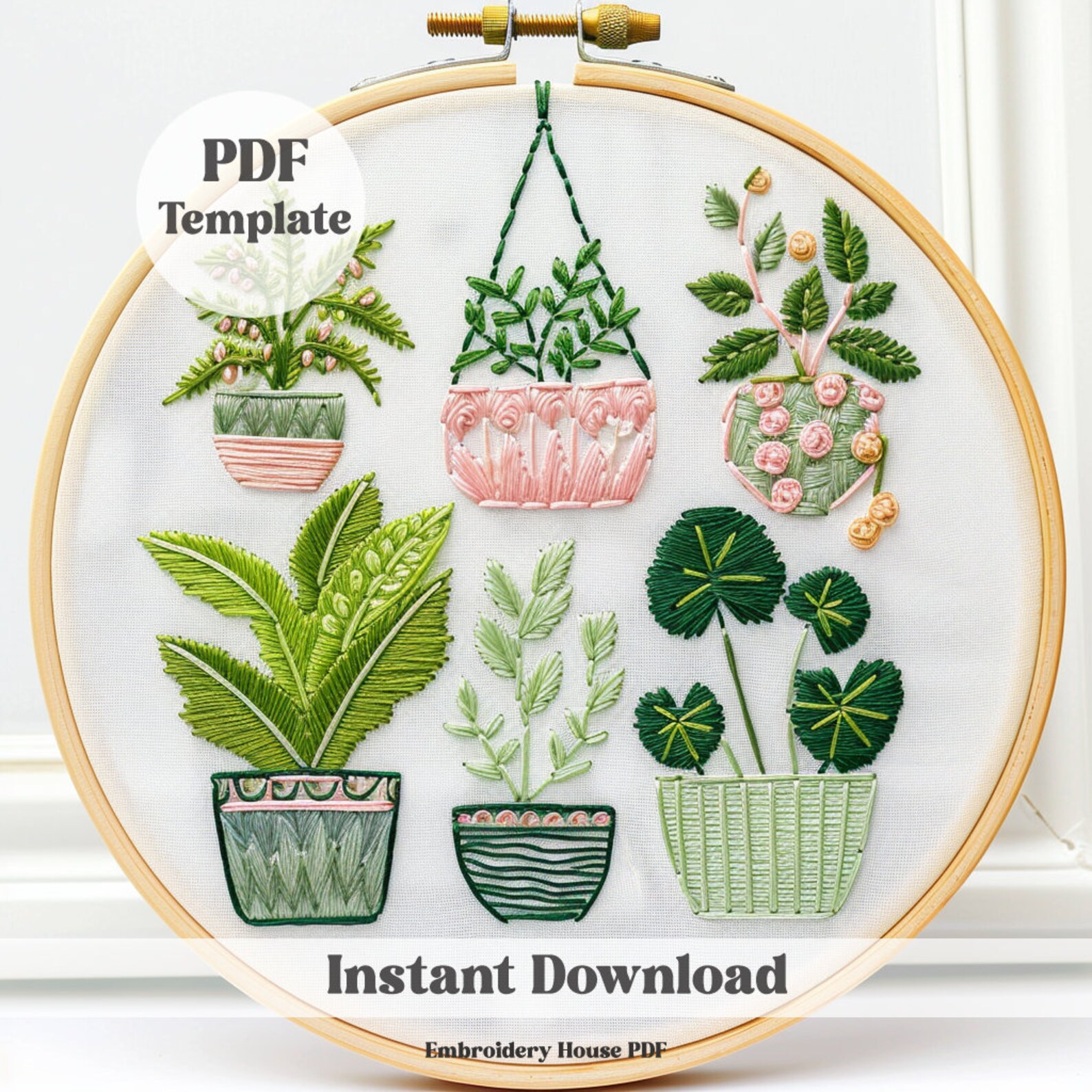 House Plants Shelf, DIY Embroidery Pattern, House Plants Pattern ...