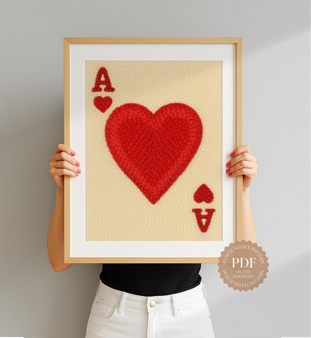 Heart Punch Needle Pattern, Ace of Hearts, DIY Embroidery, Wall Decor ...