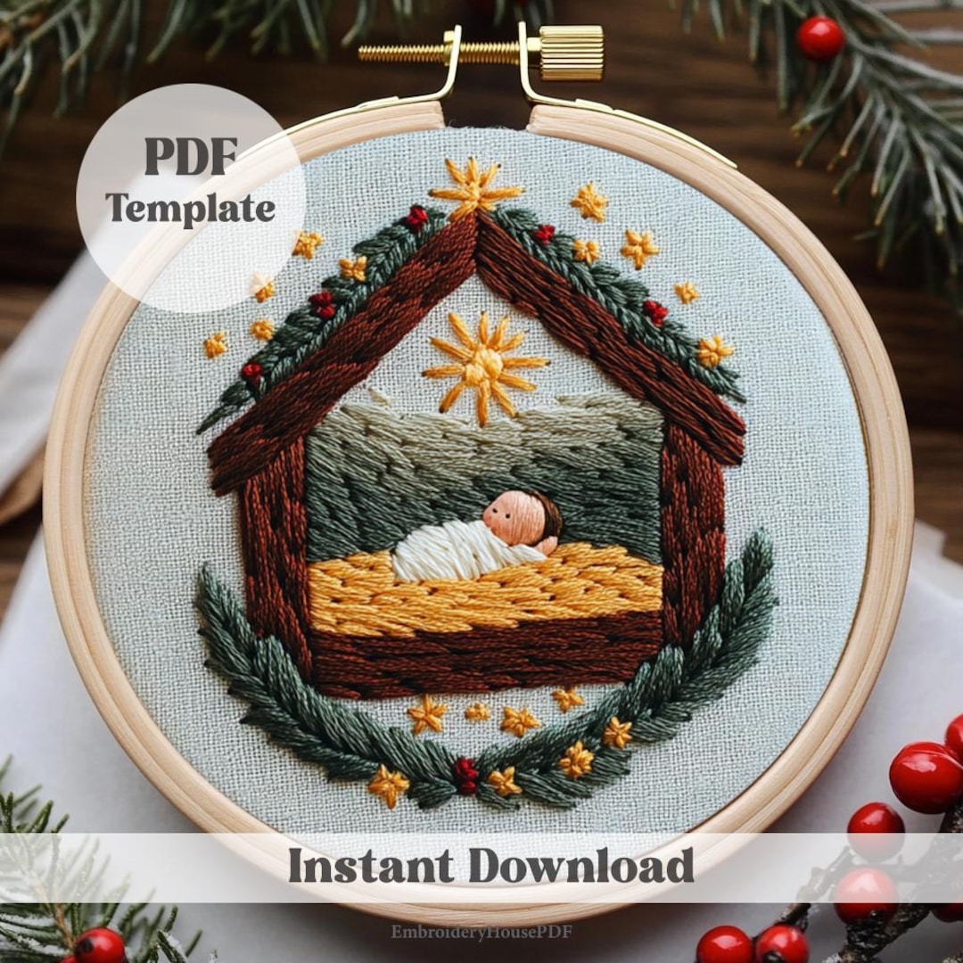 Nativity Scene Hand Embroidery Pattern: DIY Christmas Art (PDF Pattern ...