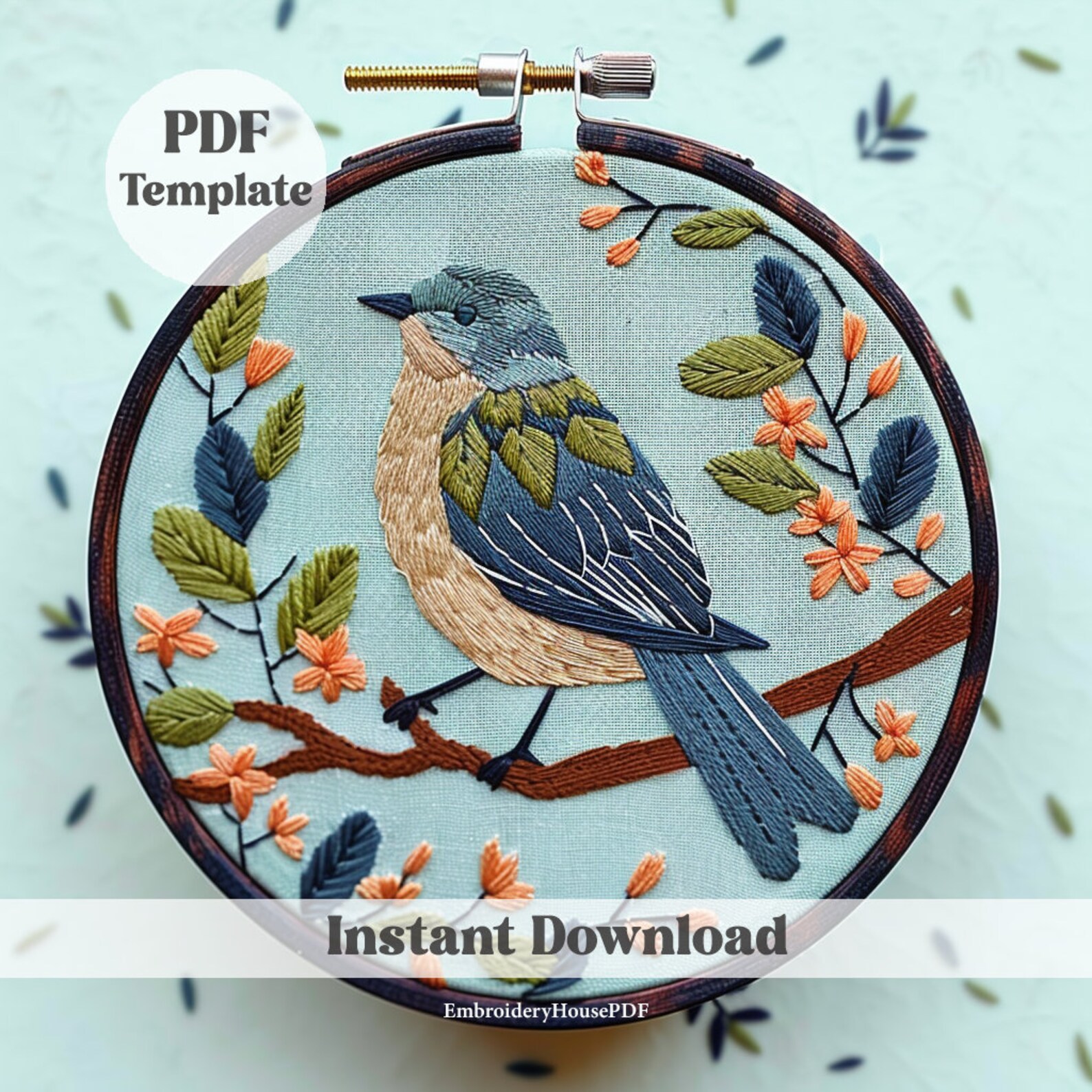 Song Bird Hand Embroidery Template, Robin Pattern, Spring Bird ...