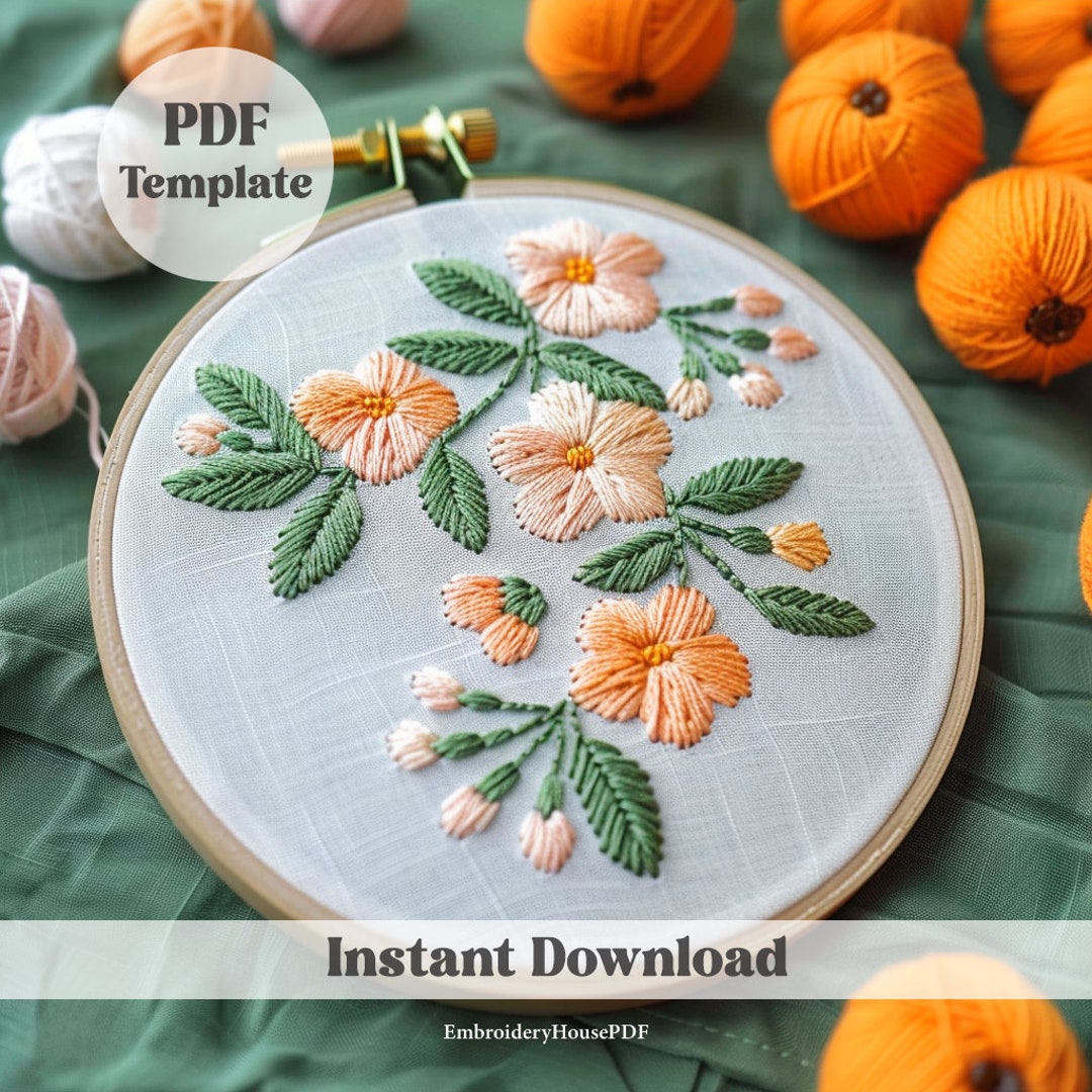 Orange Flower Embroidery, Hand Embroidery DIY, Summer Embroidery ...