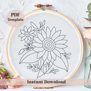 Sunflower Embroidery Pattern, Easy Floral Embroidery Pattern, Beginner ...