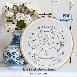 Winter Snowman Hand Embroidery, Modern Embroidery, Christmas Decor ...