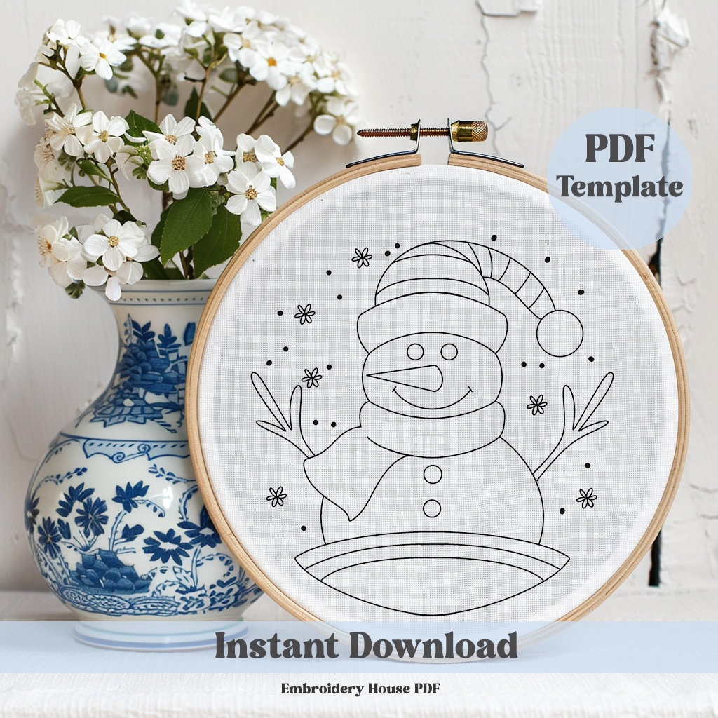 Winter Snowman Hand Embroidery, Modern Embroidery, Christmas Decor ...