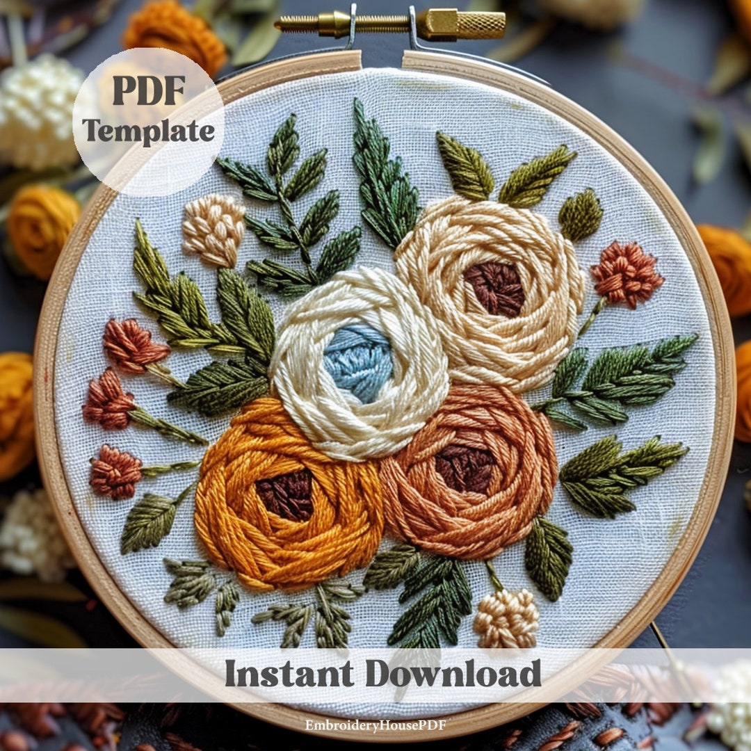 Floral Embroidery Pattern, Botanical Embroidery Design, Floral Hand ...