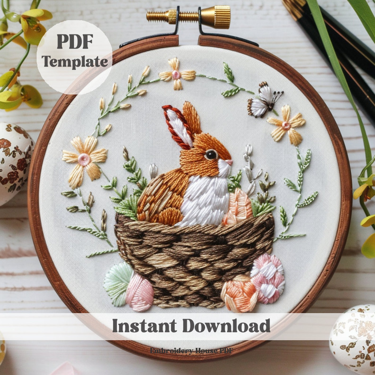 Spring Bunny Hand Embroidery Pattern, Easter Embroidery, Easter Bunny ...