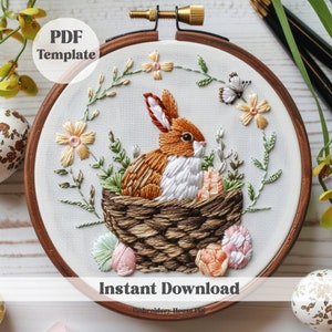 Spring Bunny Hand Embroidery Pattern, Easter Embroidery, Easter Bunny ...