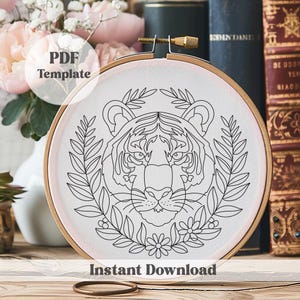 Tiger Floral Hand Embroidery Pattern, Tiger Lover Embroidery Pattern ...