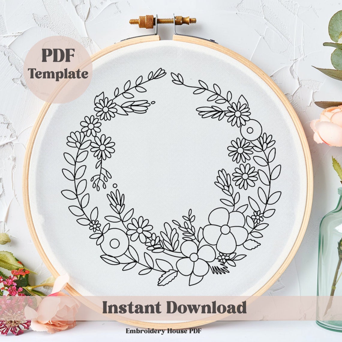 Floral Wreath, Flower Wreath Embroidery, Flower Template, Hand ...