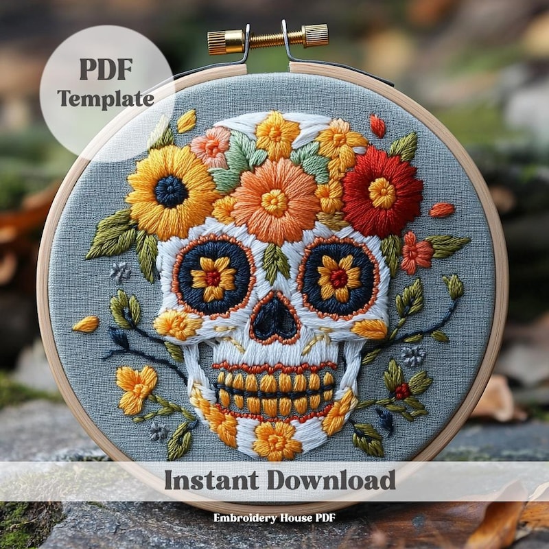 Floral Skull Embroidery - Etsy