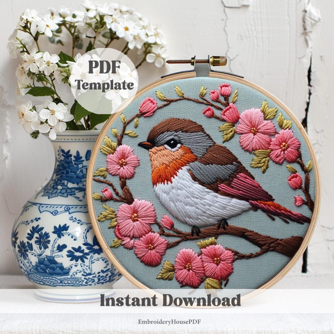 Cute Bird Embroidery Pattern PDF, Instant Download, Hand Embroidery ...
