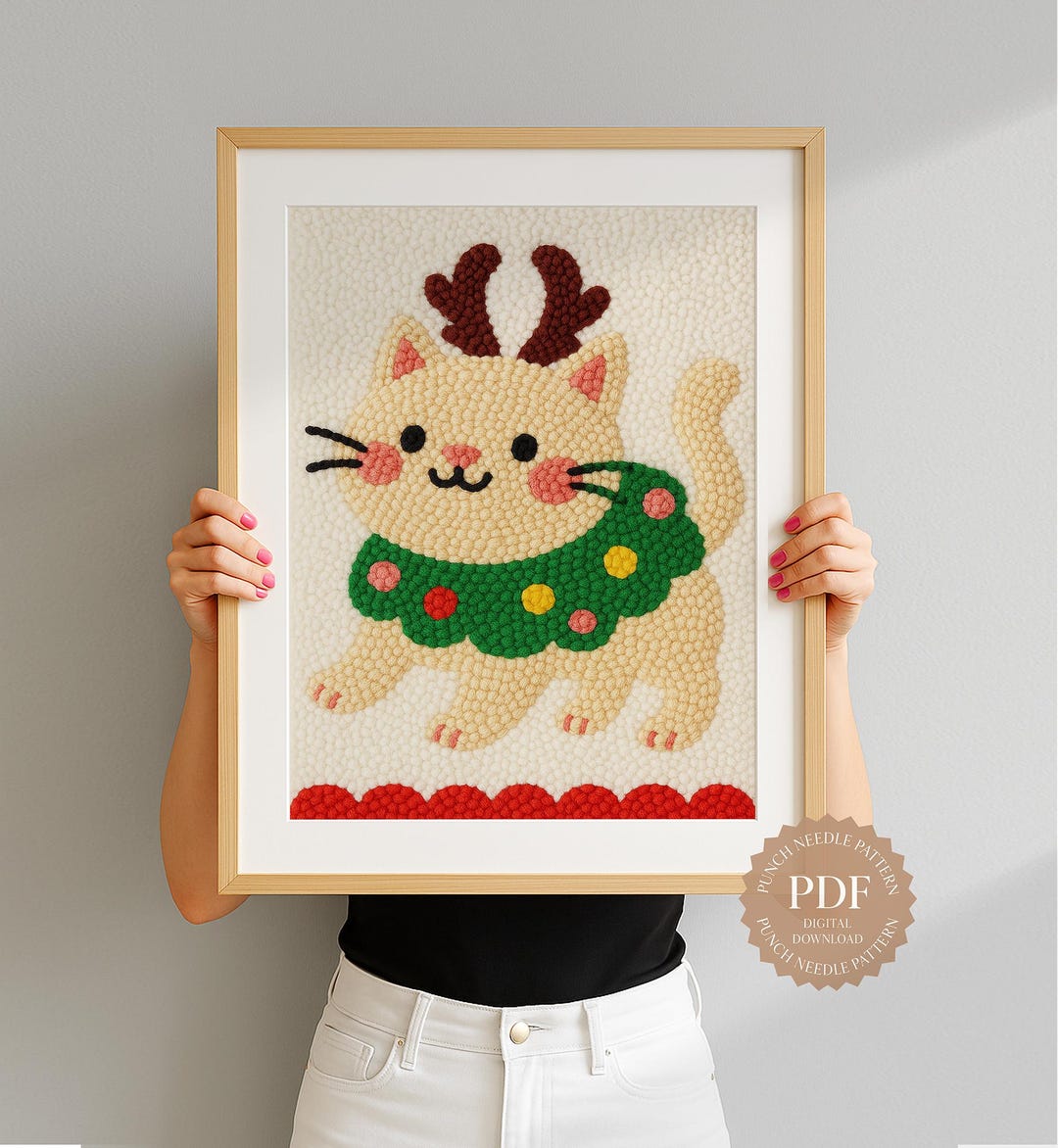 Christmas Cat Punch Needle Pattern, Holiday Ornament, Needlepoint (PDF ...