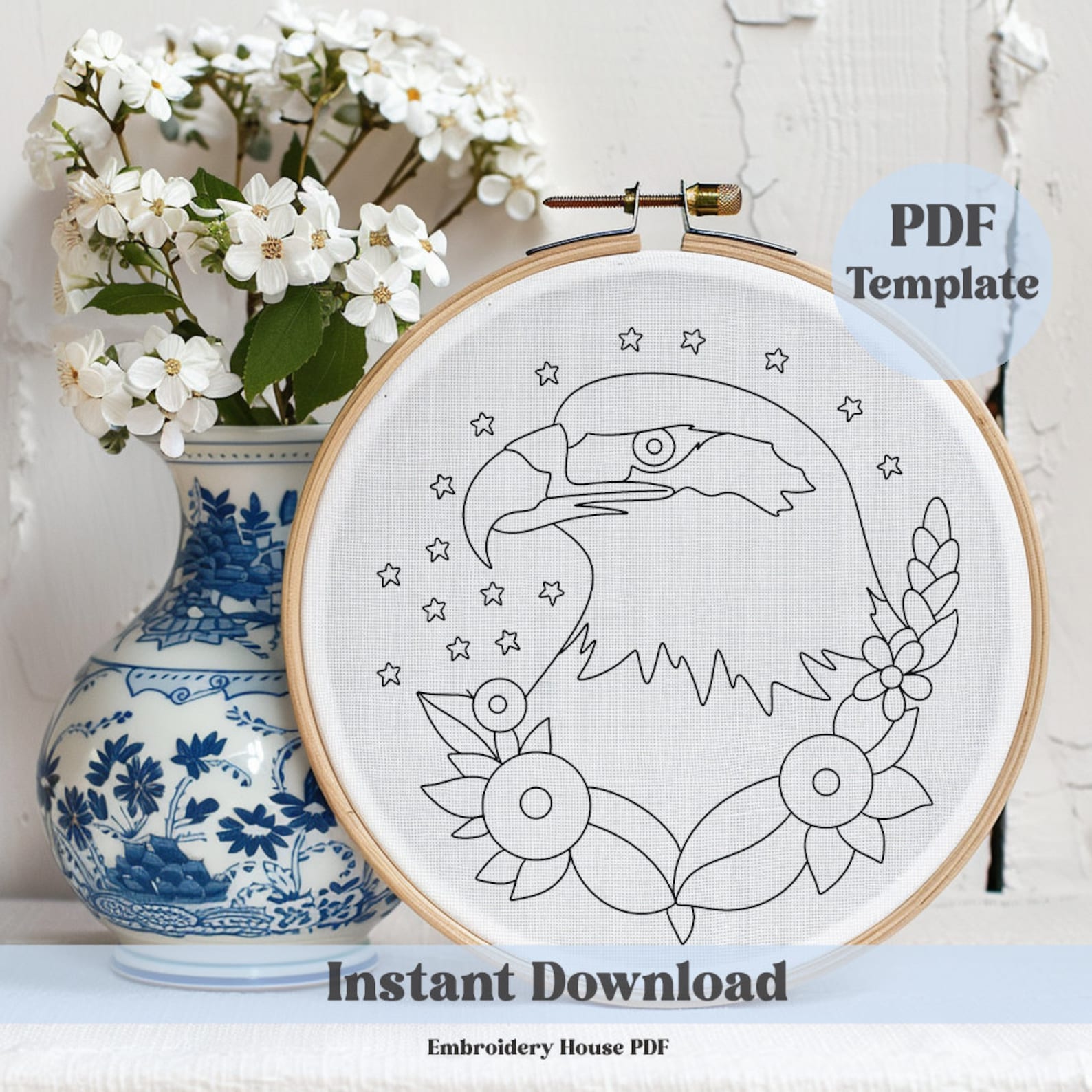 American Bald Eagle Embroidery, Embroidery Pattern, Bald Eagle Pattern ...