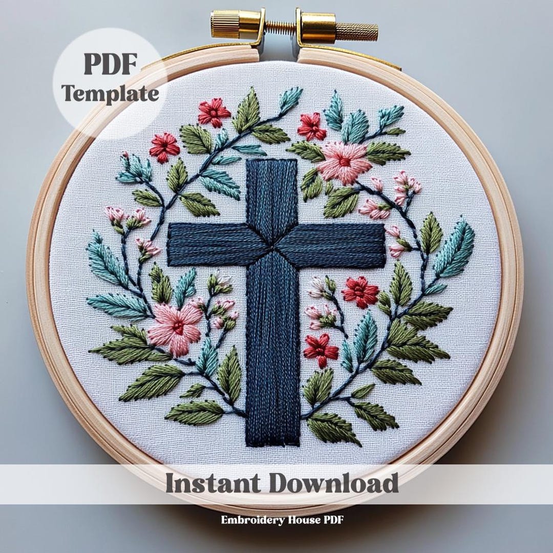 Floral Cross Embroidery Pattern, Digital Download, Easter Cross ...