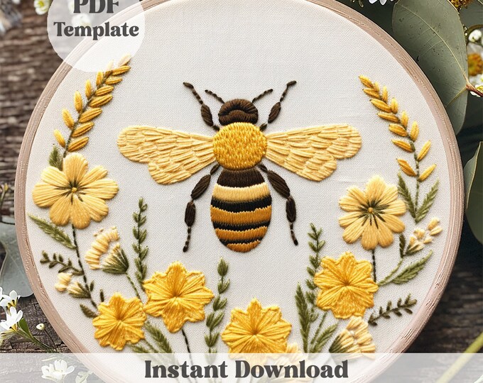 Honey Bee Garden Embroidery PDF Pattern, Easy for Beginners, Spring ...