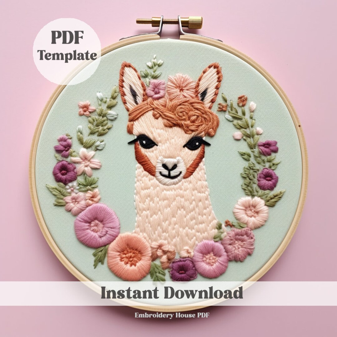 Llama Hand Embroidery Design, Modern Digital Download, Animal PDF ...