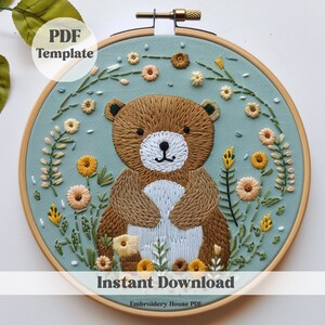 Bear Hand Embroidery Design, Woodland Bear Pattern, Bear Embroidery ...
