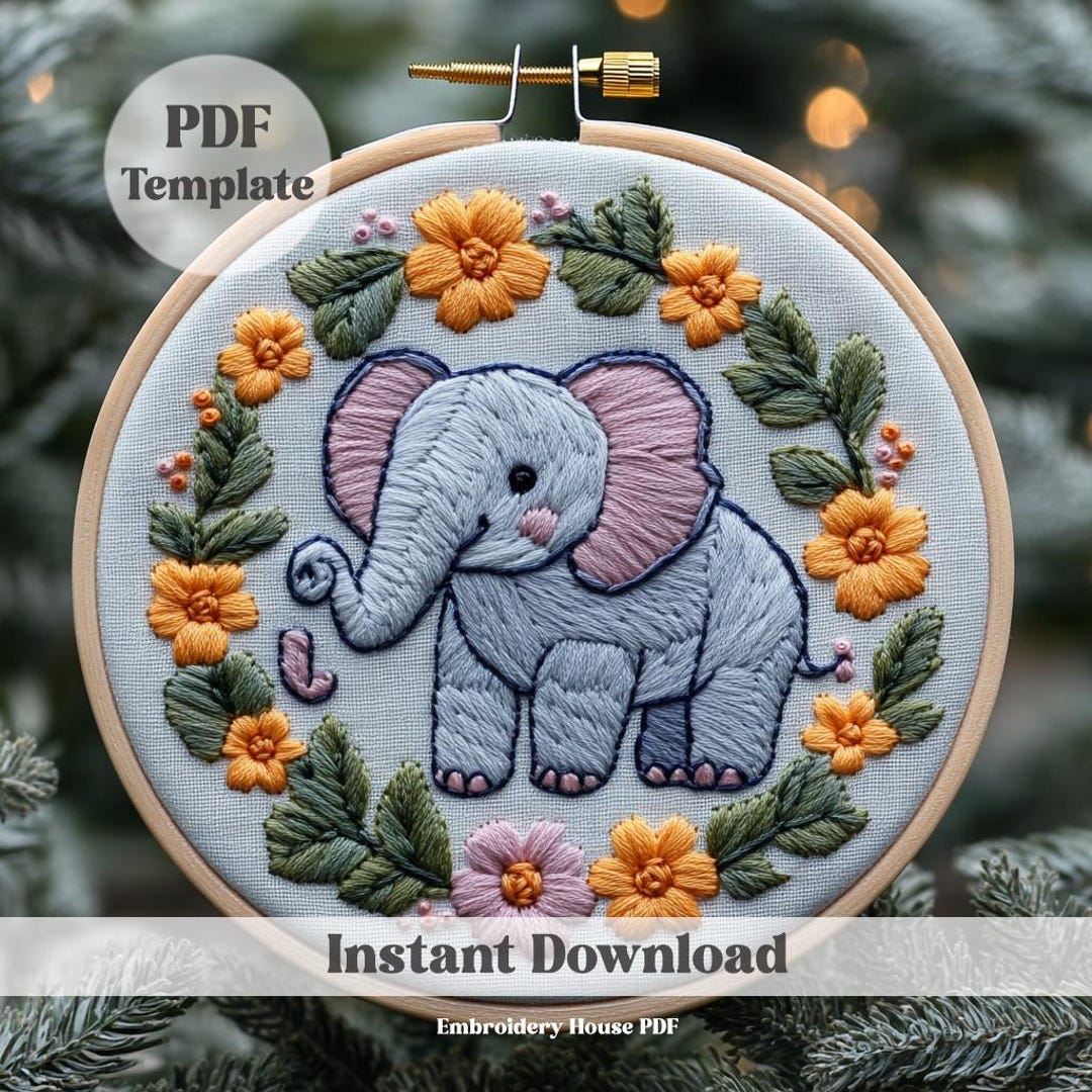 Floral Elephant Embroidery Pattern, Spring Crafts, Floral Embroidery ...