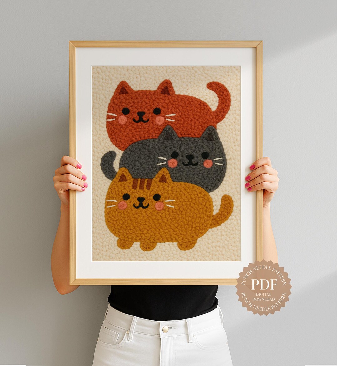 Cats Punch Needle Printable Pattern, Beginners Friendly, Instant ...