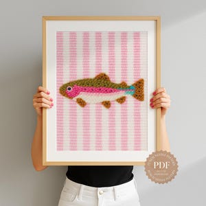Coastal Fish Punch Needle Pattern: Nautical Stripes, Printable Template ...